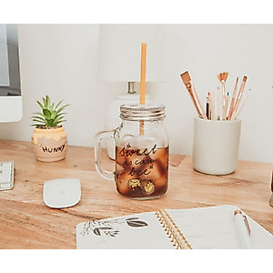 Toynk Winnie the Pooh Sweet as Can Bee 21 Ounce Glass Mason Jar With Lid and Straw