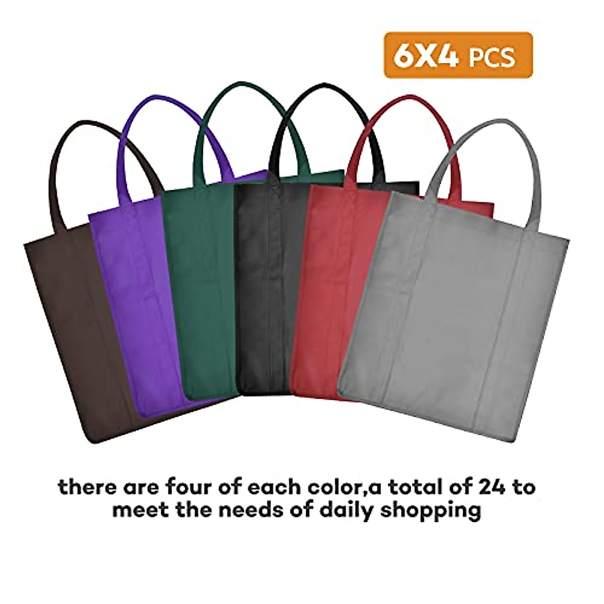 JERIA 24-Pack Reusable Grocery Bags，Large Washable Foldable Shopping Bags，Heavy Duty Tote Bags with Reinforced Handles