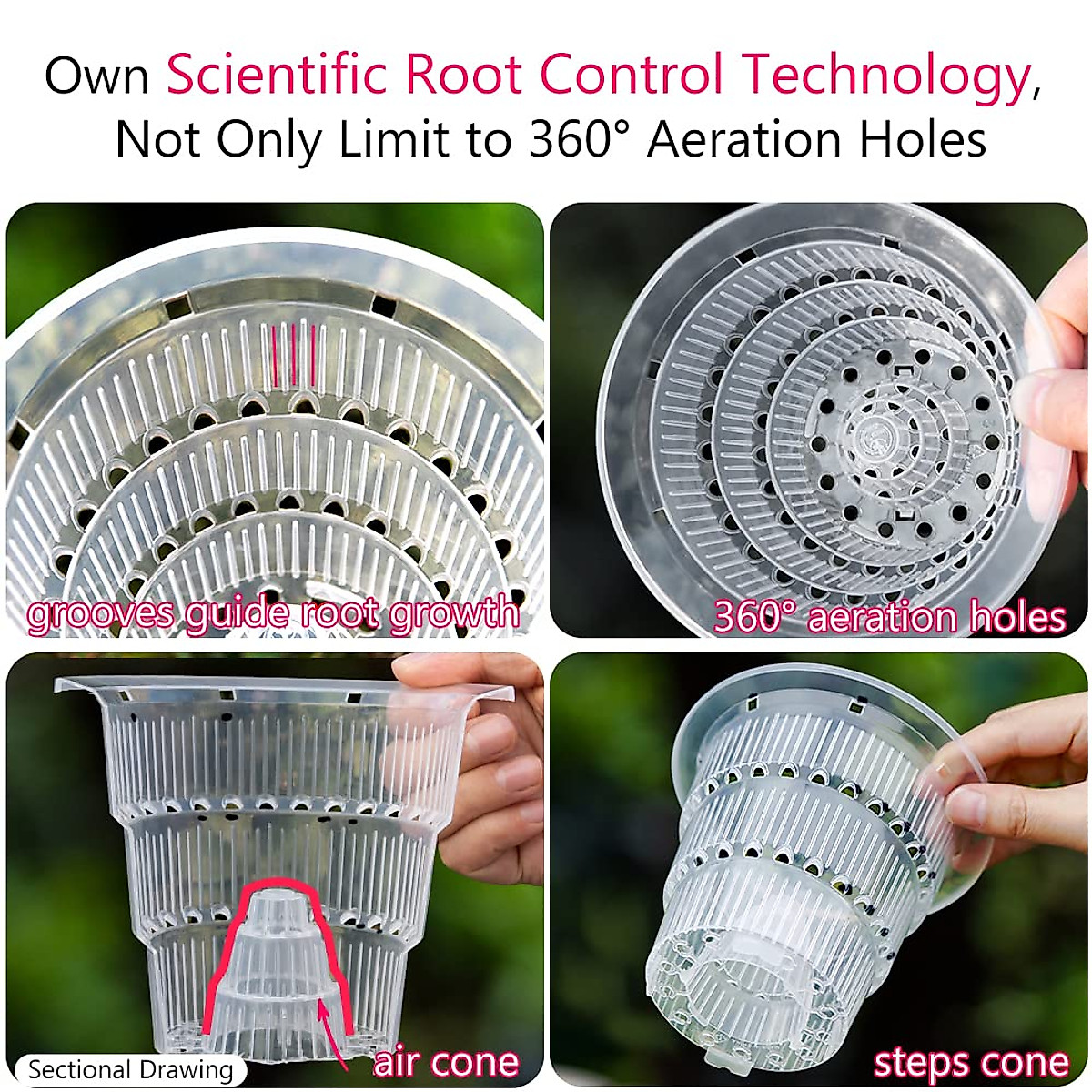 Meshpot 4 inch Clear Plastic Orchid Pots with Holes and Saucers for Repotting,Pack of 4,Small Orchid Planters Own Scientific Controlling Roots Technology to Develop More Strong Roots