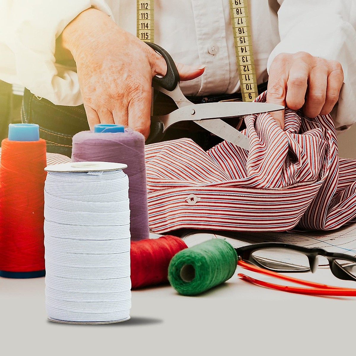 Flat Elastic Band for Sewing, 1/2 inch 50 Yards High Elasticity White Elastic Cord Elastic Rope Knit Elastic Spool for Sewing DIY Crafts(White,1/2 Inch * 50 Yard)