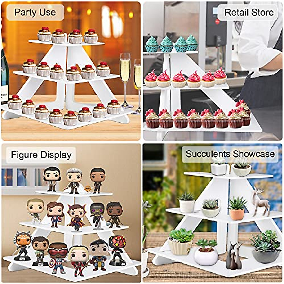 Cupcake Stand for 24 Cupcakes- Rustic Cupcake Stand 3 Tier Collapsible Wooden Cupcake Tier Stand - White Cupcake Holder Stand - Cupcake Tower Display Party Décor - Cupcake Stand Display for Pastry