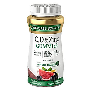 Nature's Bounty C, D, & Zinc Gummies, Immune Support Gummies for Adults, Citrus Berry, 70 Ct