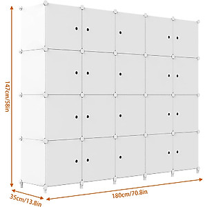 HOMIDEC Cube Storage Organizer, Heavy Duty Portable Closet Wardrobe with Door, 58in Large Closet Organizers and Storage with Hanging Rod for Clothes Yarns Toys Books Tools(20 cube white)