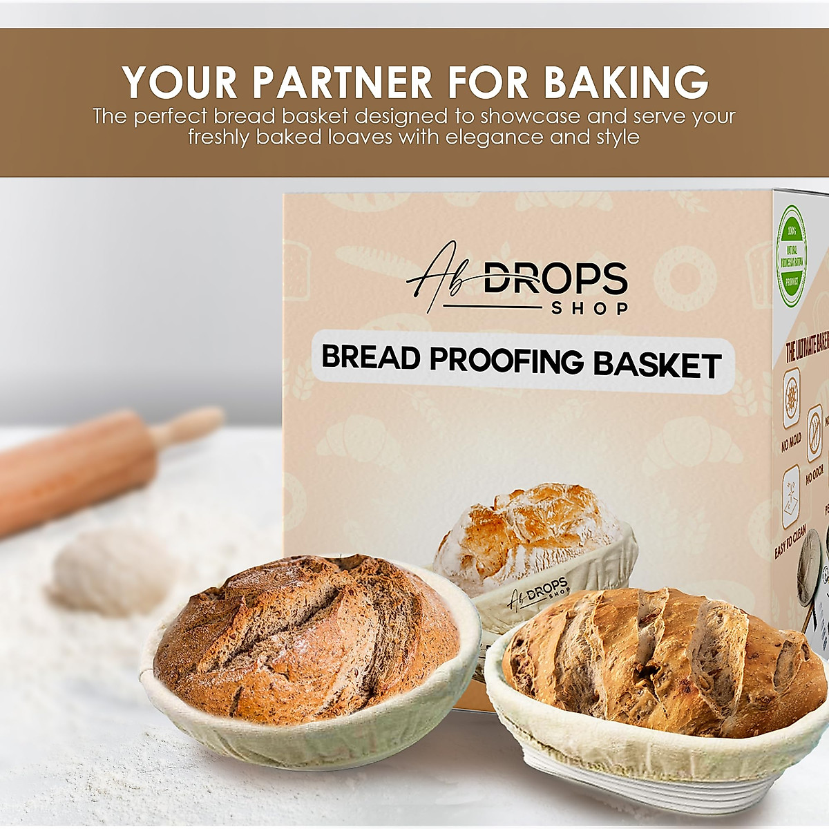 Premium Bread Banneton Proofing Basket Set of 2, 10 inch Round & Oval Cane Bread Proofing Baskets with 4 set cloth Sourdough Baskets Tools & Liners for Artisan Bread Making, Baking Supplies Kit