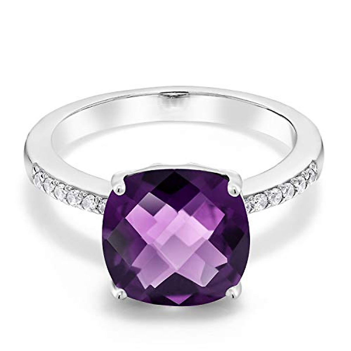 Gem Stone King 925 Sterling Silver 10MM Cushion Cut Gemstone Birthstone Engagement Ring | Wedding Anniversary Promise Ring For Women | Available In Size 5, 6, 7, 8, 9