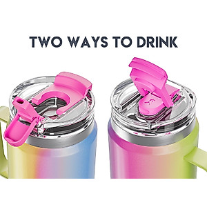 Meoky 32oz Tumbler with Handle, Stainless Steel Travel Mug with 2-in-1 Straw and Sip Lid, Vacuum Insulated Coffee Mug, 100% Leak Proof, Keeps Cold for 24 Hours or Hot for 8 Hours (Carnival)