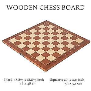 A&A 18.875" Professional Wooden Tournament Chess Board/Mahogany & Maple Inlaid /2.0" Squares w/Notation