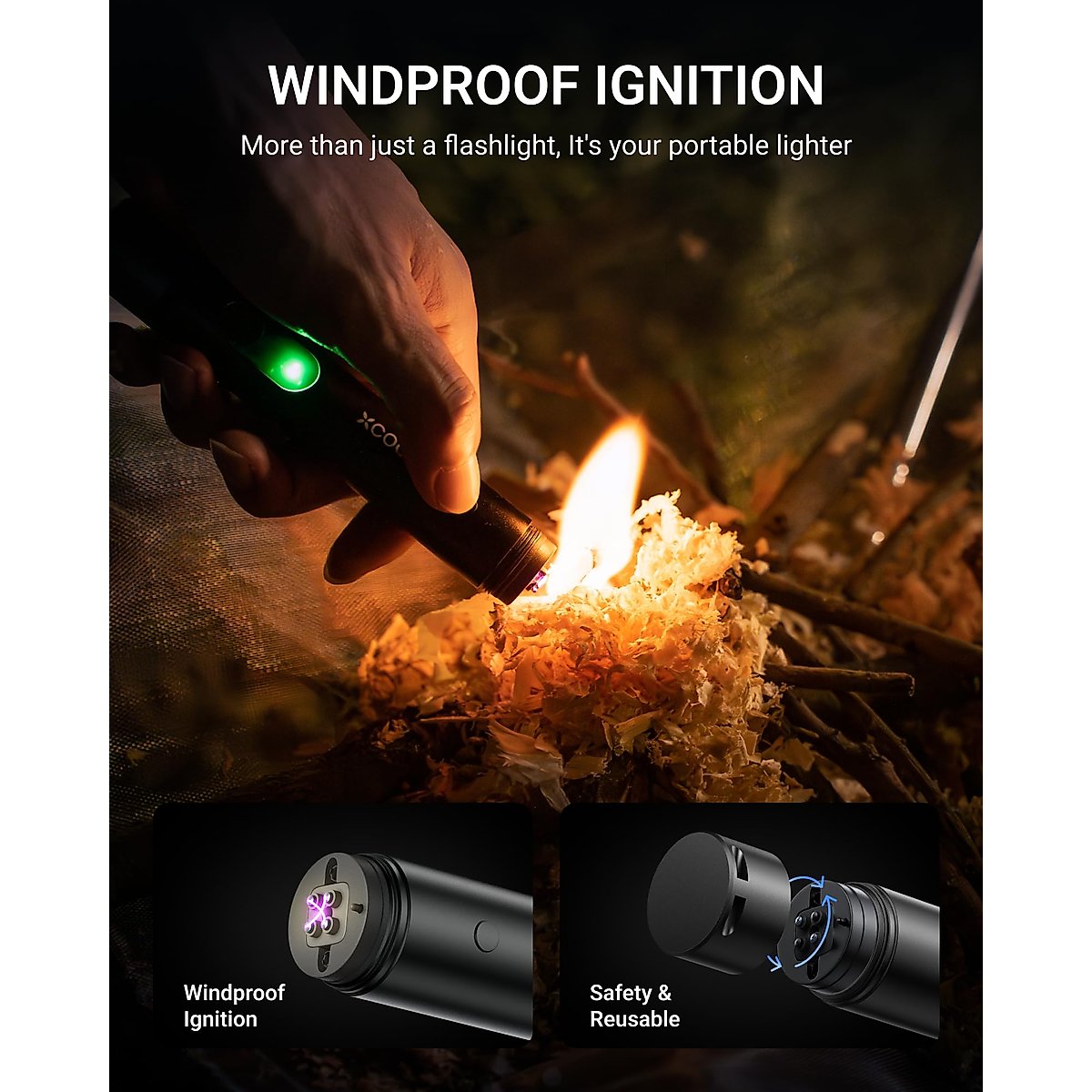 XCOOL 3-in-1 Powerful Flashlight with Arc Lighter and Door Alarm, USB C Charging Flashlights High Lumens Rechargeable, Super Bright Flashlight for Emergency, Camping, Home(1 Pack)