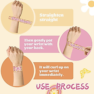 YYMYMGJ 60 Pieces Groovy Slap Bracelets Hippie Boho Wristbands Daisy Flower Peace Rainbow Butterfly and Love Bracelets for 60s 70s Groovy Party Favors Gifts Birthday Party Supplies Decorations