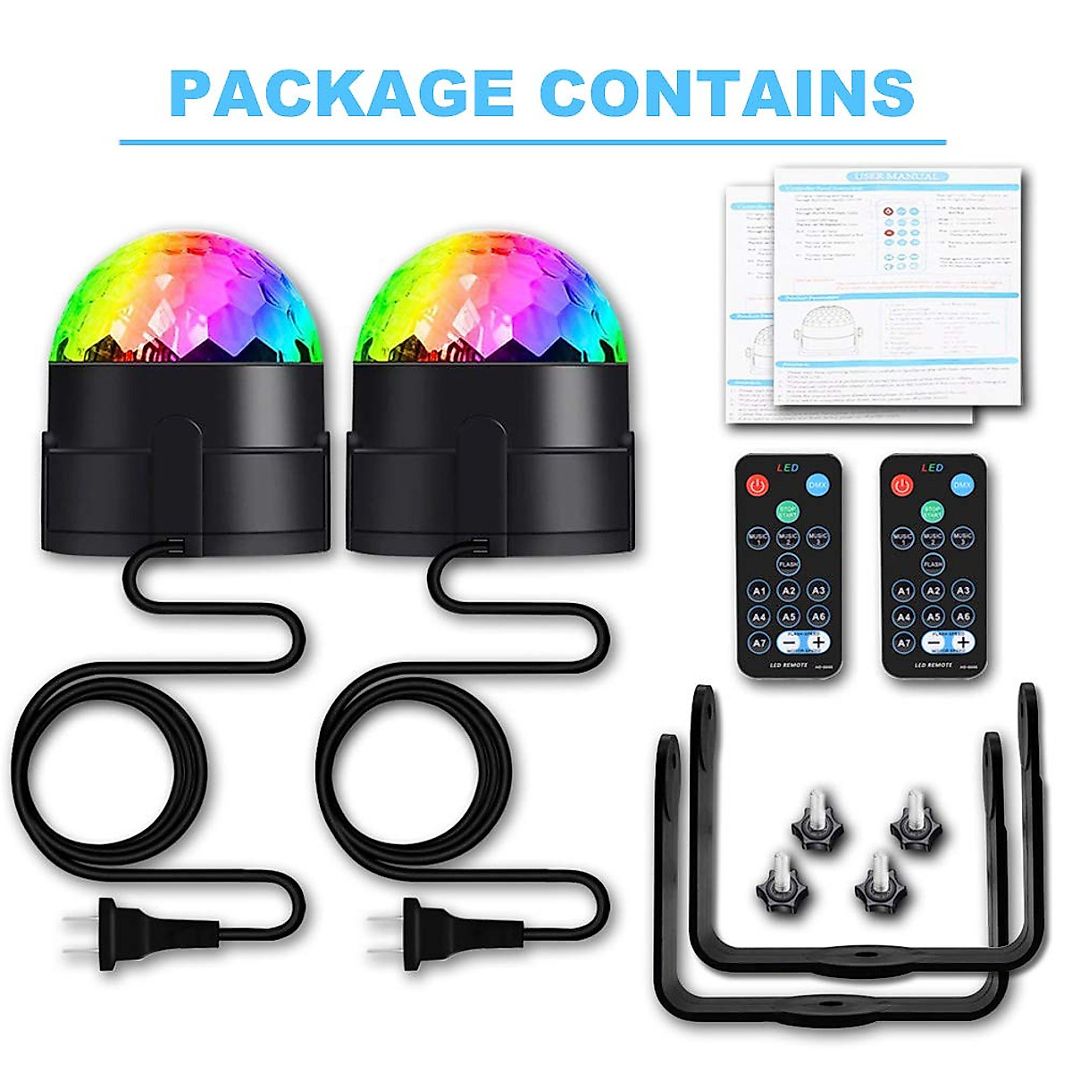 Party Lights, Disco Ball Disco Lights,Dj Rave Lights Led Strobe Lights Sound Activated Stage Lights Projected Effect Dancing Lights Remote Control for Birthday Xmas Wedding Bar KTV Christmas-2 Packs