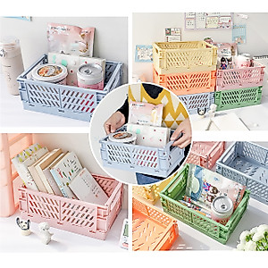 4-Pack Baskets Plastic for Shelf Home Kitchen Storage Bin Organizer, Stacking Folding Storage Baskets for Bedroom Bathroom Office- 9.8 x 6.5 x 3.8…