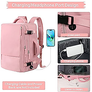 Hanples Travel Backpack for Women as Person Item Flight Approved, 35L Carry On Backpack, 16 Inch Laptop Backpack, Waterproof Backpack, Hiking Backpack, Casual Bag (Pink)