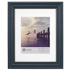 Malden International Designs 8x10 11x14 Rustic Blue Matted Picture Frame,2428-80