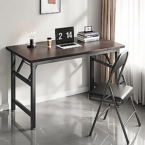 Joezhe 39.4 inch Folding Computer Desk, Writing Gaming Computer Folding Desk for Small Spaces, No Assembly Required Foldable Home Office Desk - Black Walnut