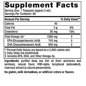 Nordic Naturals Omega-3, Lemon Flavor - 16 oz - 1560 mg Omega-3 - Fish Oil - EPA & DHA - Immune Support, Brain & Heart Health, Optimal Wellness - Non-GMO - 96 Servings