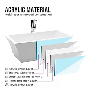 Vanity Art 59" X 30" Freestanding Bathtub | Home Improvement Bathtubs with Contemporary Design for Soaking and Bathing, Overflow and Pop-up Drain with UPC Certified, Acrylic, VA6817-S