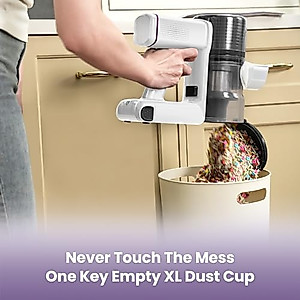 Cordless Vacuum Cleaner for Home | 400W Powerful Stick Vacuum | Long Runtime Detachable Battery | LED Display | Deep Clean for Hard Floor Carpet (White-Purple)