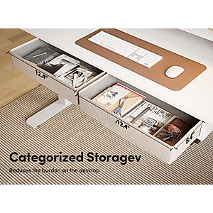 BANTI Height Adjustable Electric Standing Desk with 4 Drawers, 48 x 24 Inch Table with Storage Shelf, Sit Stand Desk, White Top