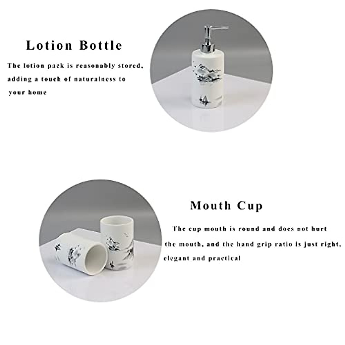 SUNESA Soap Dispenser Bathroom Accessories Set - 5pcs Resin Bathroom Sets for Hotel Restroom Apartment Including Soap Dispenser Toothbrush Tumbler Soap Dish and Tray (White) Bathroom Soap Dispenser