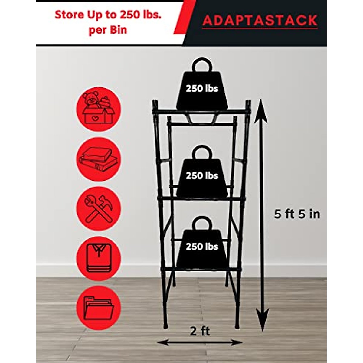 ADAPTASTACK CORE - Tote Storage Shelving System That Adapts to Any Space - Adjustable Garage Shelving Rack Solution - Heavy Duty Steel Shelf Design Holds 250 lbs. per Tote - Easily Organize Large Bins