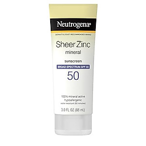 Neutrogena Sheer Zinc Oxide Dry-Touch Sunscreen Lotion with Broad Spectrum SPF 50 UVA/UVB Protection, Water-Resistant, Hypoallergenic & Non-Greasy Mineral Sunscreen, Paraben-Free, 3 fl. oz