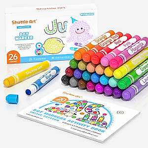 Shuttle Art Washable Dot Markers 26 Colors with Free Activity Book, Fun Art Supplies for Kids Toddlers and Preschoolers, Non Toxic Water-Based Paint Daubers, Dot Art Markers