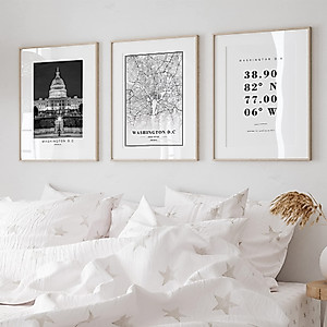 Dear Mapper Washington DC United States View Abstract Road Modern Map Art Minimalist Painting Black and White Canvas Line Art Print Poster Art Print Poster Home Decor (Set of 3 Unframed) (12x16inch)
