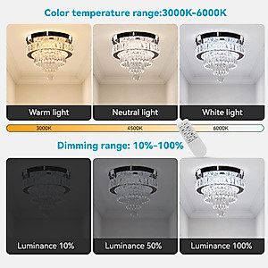 Dimmable Crystal Chandeliers 11.8" LED Flush Mount Modern Ceiling Light Fixtures for Bedroom Dining Room Hallway (2700K/4000K/6500K)