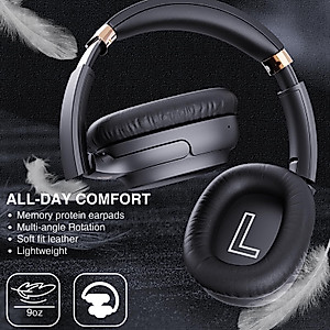 Lavales E600Pro Over Ear Headphones Hybrid Active Noise Cancelling, Wireless Bluetooth Headphones, aptX HD & Low Latency, Hi-Res Audio, Deep Bass, 68H Playtime - Black