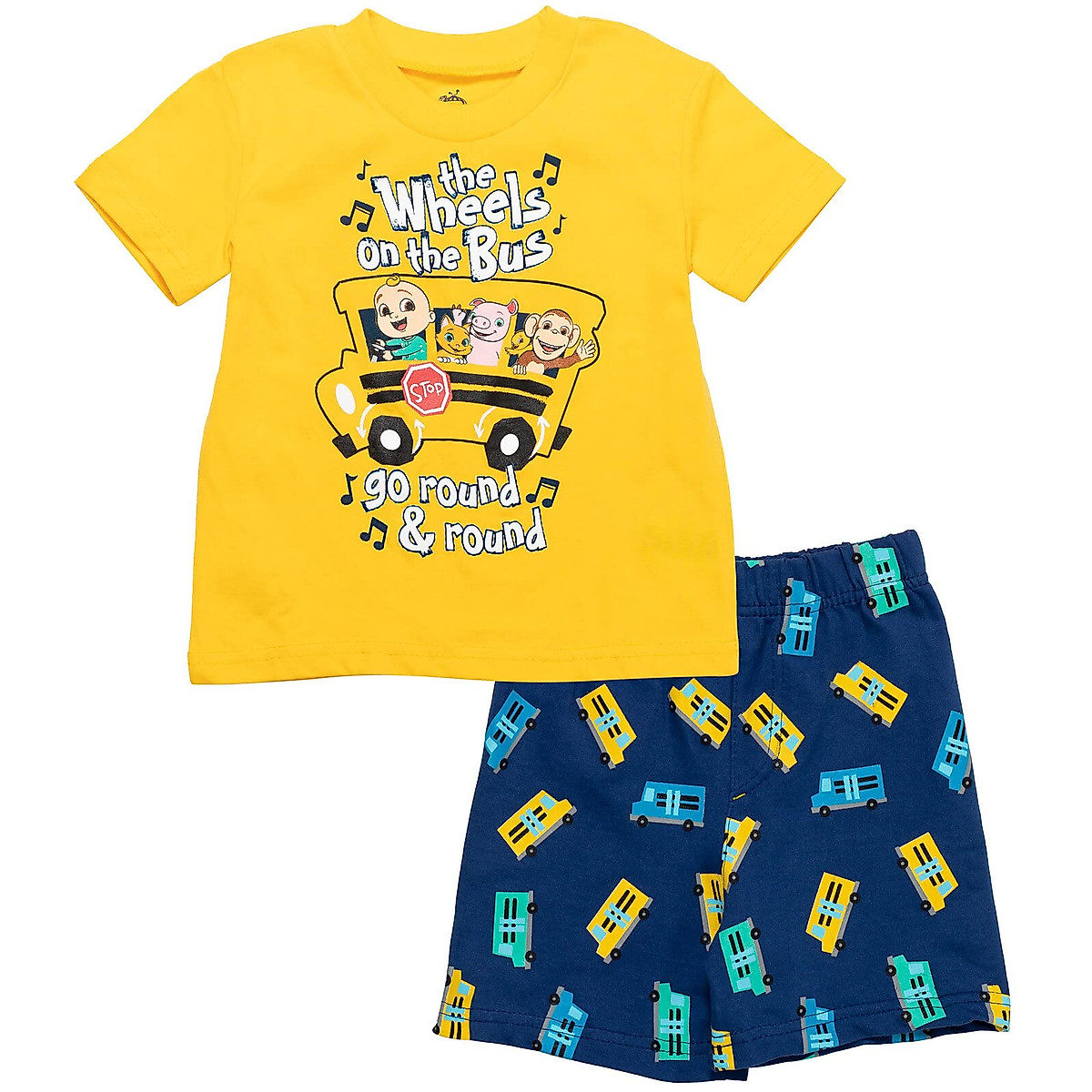 CoComelon JJ Toddler Boys T-Shirt French Terry Shorts Set Yellow/Blue 2T
