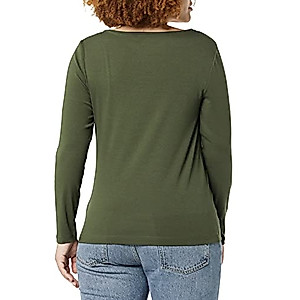 Amazon Essentials Women's Slim-Fit Long Sleeve Square Neck T-Shirt, Olive, Medium