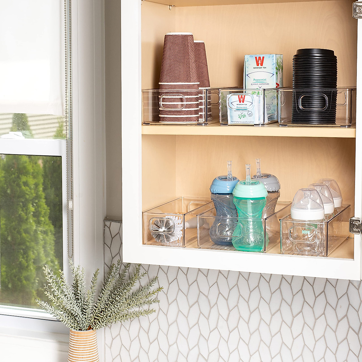 4 Cabinet Organizers and Storage Stackable Acrylic Clear Plastic Storage Bins Pantry Organizer Containers Kitchen Organization Under Sink Bathroom Organizer Drawer Freezer Refrigerator Organizer Bins