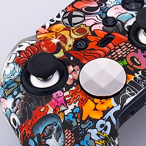 9CDeer 1 x Protective Customize Transfer Print Silicone Cover Skin Small Skulls + 6 Thumb Grips Analog Caps for Xbox Elite Wireless Controller Compatible with Official Stereo Headset Adapter