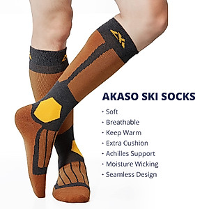 AKASO Warm Wool Ski Socks Mens Women Hiking Socks, Merino Snowboard Socks for Skiing Outdoor Cold Weather (1 Pair)