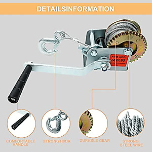 EASYBERG 600 lbs Hand Winch Heavy Duty Steel Cable Crank Gear Winch ATV Boat Trailer with 8m Steel Wire, Manual Operated Ratchet ATV Boat Trailer Marine