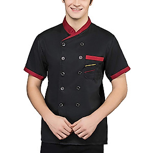 Chef Short Sleeve Unisex Classic Double-Breasted Coat Jacket (Black, Large)