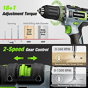 WORKPRO Cordless Drill Combo Kit, 157PCS Power Tool Set with 20V Cordless Lithium-ion Power Drill Driver, Cordless Drill Set With Wide Mouth Open Tool Bag