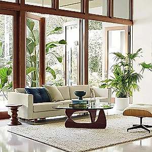 Rimdoc Triangle Coffee Table Modern Noguchi Vintage End Table, Solid Wood Base and Clear Glass Top Accent, for Living Room, Patio(Dark Walnut)