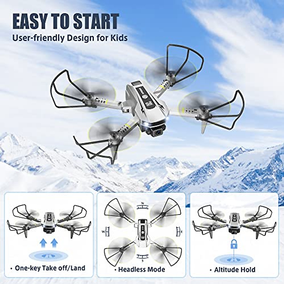 TOPRCBOXS S2 Mini Drone for Kids with 1080P HD Camera, FPV Quadcopter Cool Toys Gifts for Boys Girls, Foldable Drones with Altitude Hold, Gravity Control, 3D Flips, Headless Mode, and 2 Batteries