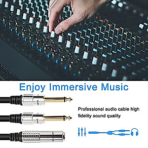 XMSJSIY 6.35mm 1/4 TRS Stereo Female to Dual 6.35mm 1/4 TS Mono Male Y Splitter Cable -50CM/19.68Inch