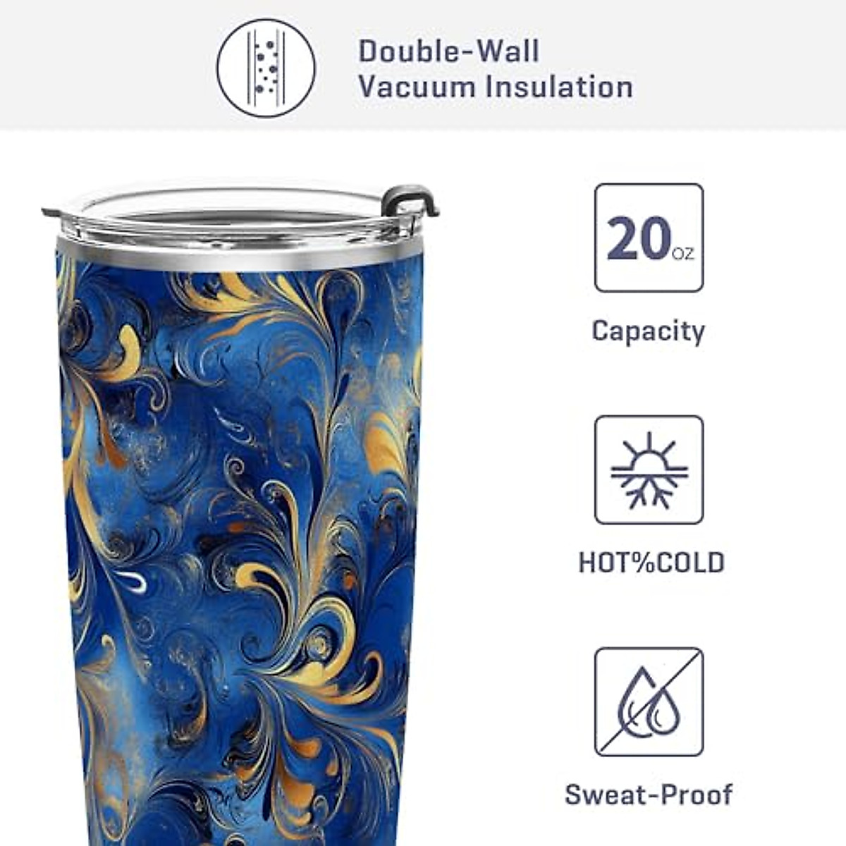 sanluoli Blue Gold Irregular Grain Stainless Steel coffee cup travel with Straw Lid coffee mugs with lids for café leakproof insulated tumbler 20 OZ