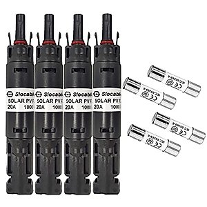 Solar Odyssey MC 20A Pack of 4 Solar Fuse Holder Connector with Single Fuse 1000V in-line Waterproof Fuse Holder IP68 Male and Female Controller for Solar Panel and Inverter in PV System
