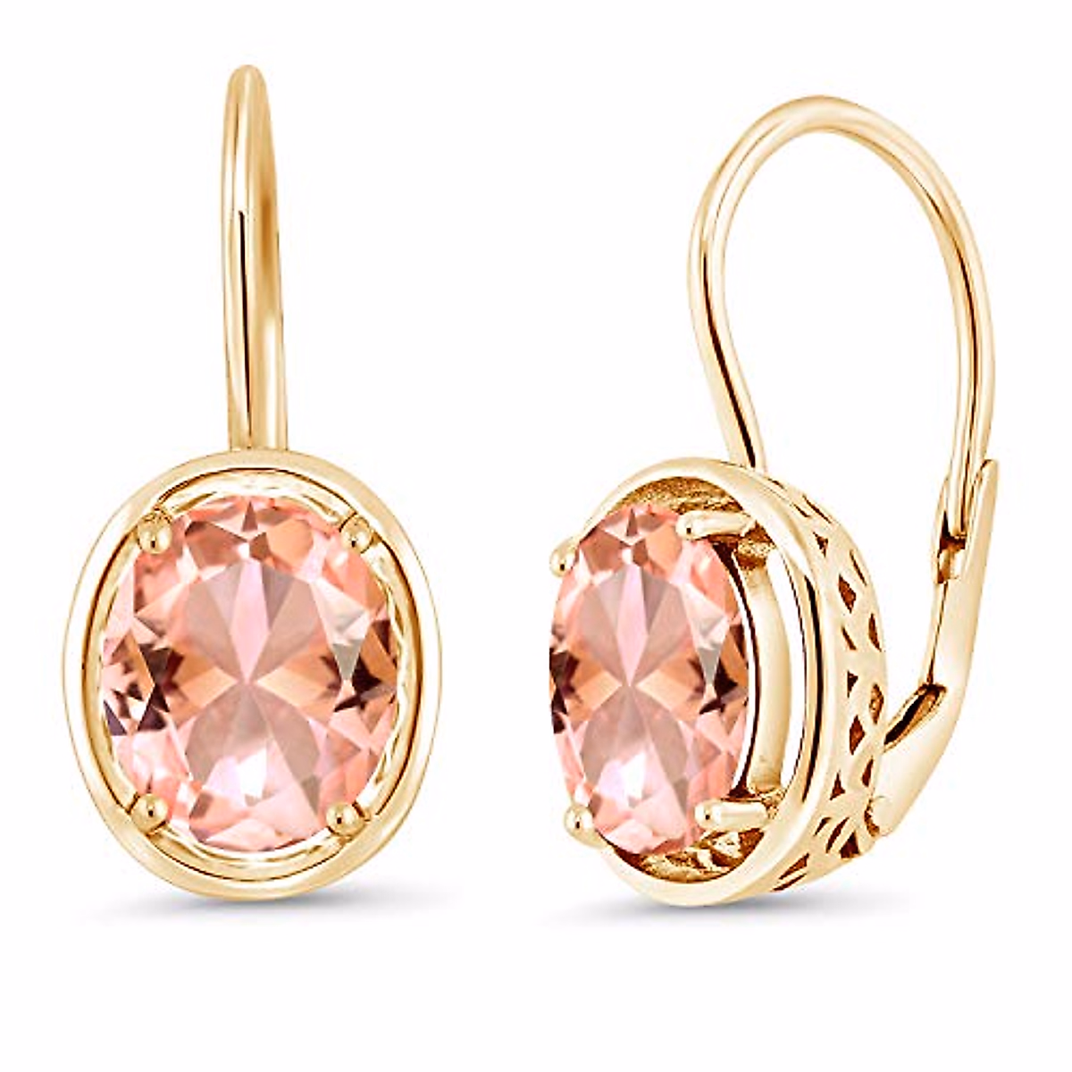 Gem Stone King 18K Yellow Gold Plated Silver Peach Nano Morganite Earrings For Women (4.00 Cttw, Oval 9X7MM)