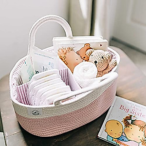 OrganiHaus Pink Diaper Caddy Organizer, Nursery Baskets, Baby Baskets for Storage, Baby Diaper Caddy Organizer for Changing Table, Car Diaper Caddy for Baby Girl and Boy, Baby Shower Basket