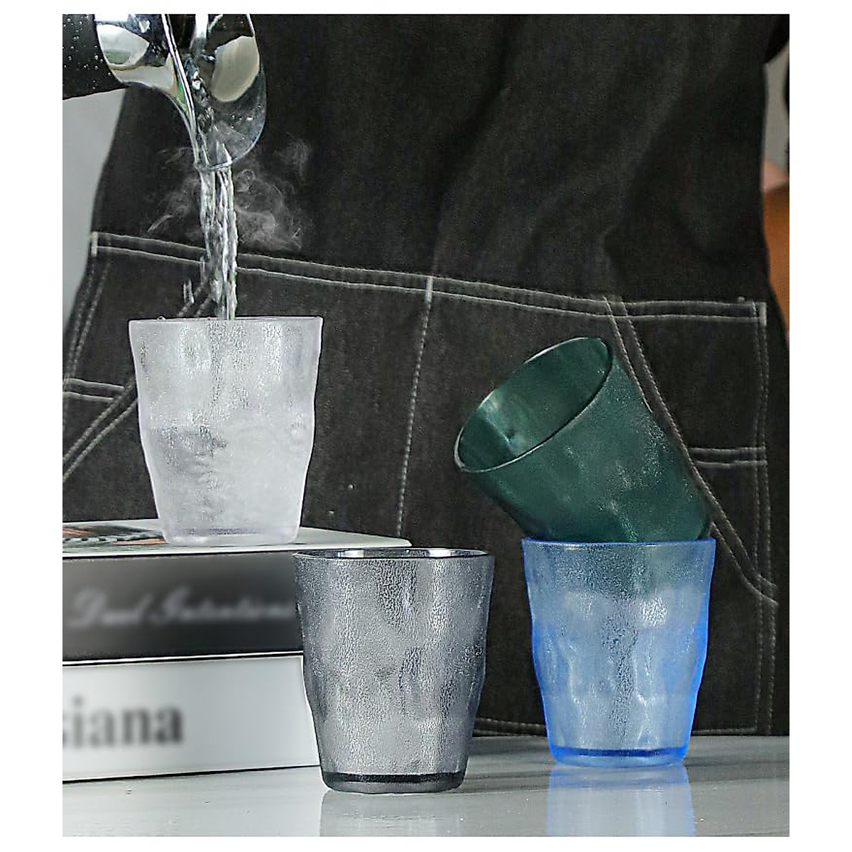 czmylzytt Set of 8 Acrylic Drinking Cups, 8 Oz Reusable Plastic Drinking Glasses, Juice Cups for Hot and Cold Drinks, BPA-Free, Drinking Cups Suitable for Party, Kitchen (Cups-Grey)