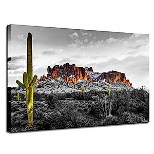 Biuteawal Superstition Mountains Sunset Wall Art Arizona Western Desert Cactus Landscape Paintings Canvas Art Print Nature Pictures for Home Wall Decoration Ready to Hang