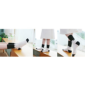 Joylife Cow Pattern Crew Socks Novelty Black White Quartz Socks Striped Checkered Dress Socks for Women, Lady, Girls, 7 Pack