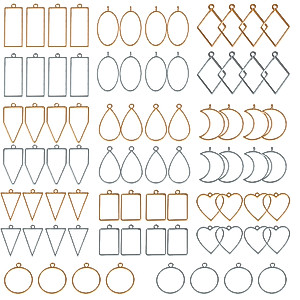 ALEXCRAFT Open Bezels for Resin, 80Pcs 2 Colors 10 Styles Hollow Frames Pendants Resin Jewelry Making Supplies Resin Necklace Pendant Mold