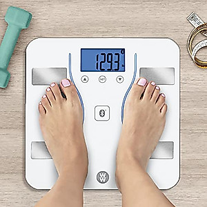 Weight Watchers Scales by Conair Bathroom Scale for Body Weight, Glass Digital Scale, Body Analysis Measures Body Fat, Body Water, BMI, Bone Mass & Muscle, Measures Weight up to 400 Lbs White