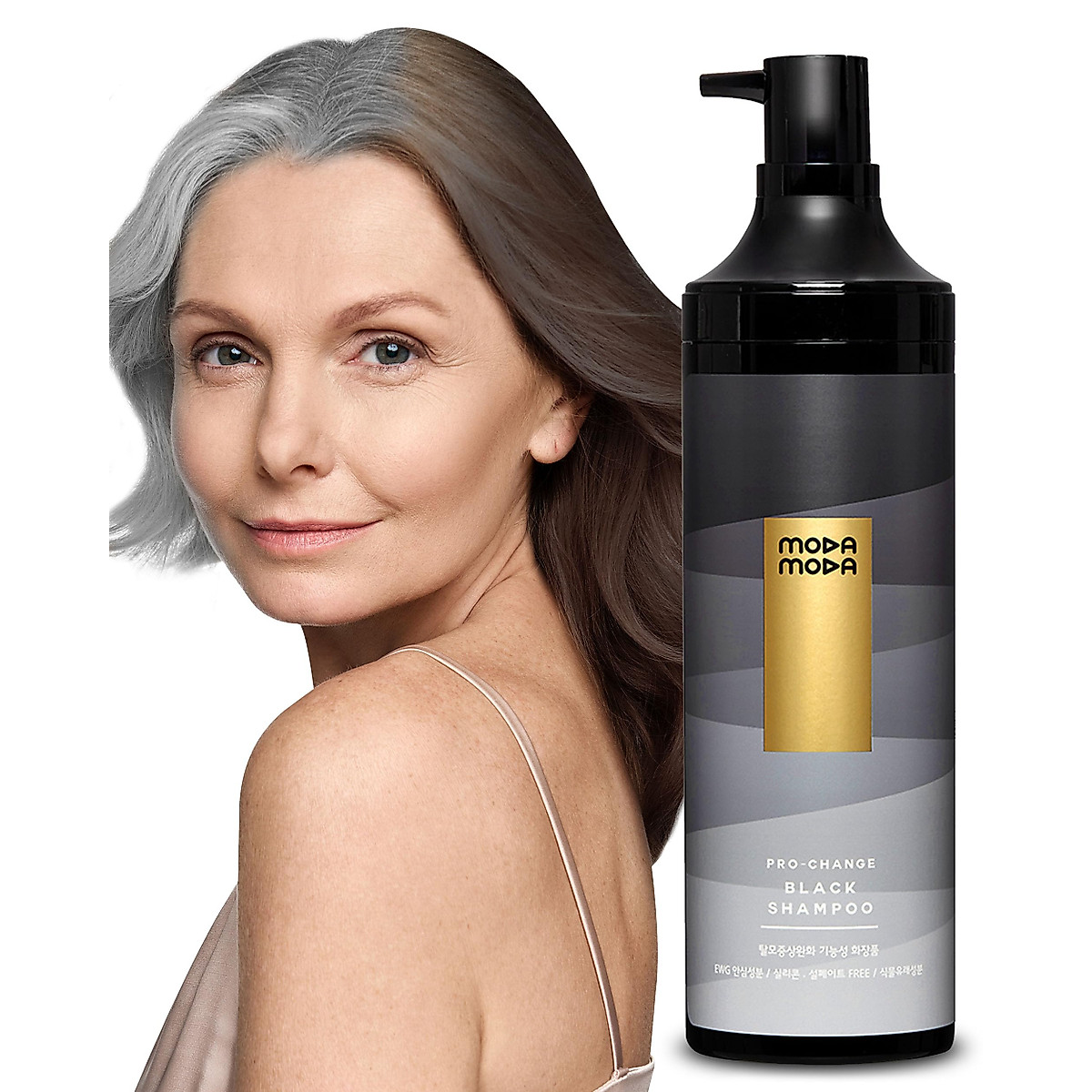 MODA Pro-Change Black Shampoo | Korean Hair Darkening, Volumizing & Anti-Hair Fall Shampoo | Paraben & Sulfate Free, Natural Formula for Thicker, Fuller Hair (10.5 oz)